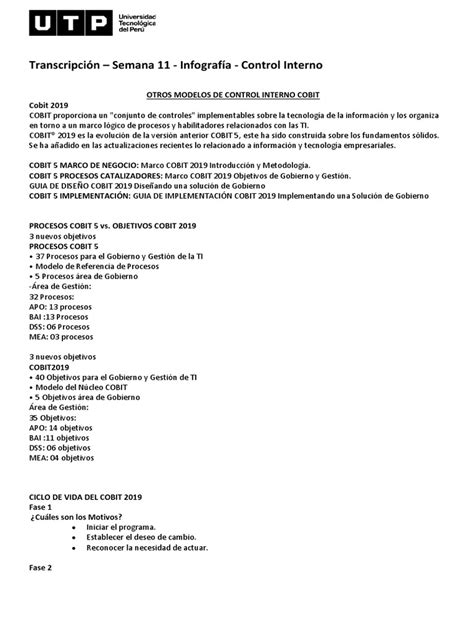 Semana 11 Infografía Otros Modelos De Control Interno Cobit Pdf