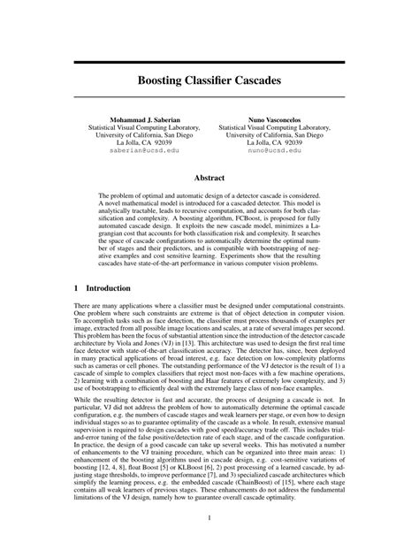 Pdf Boosting Classifier Cascades