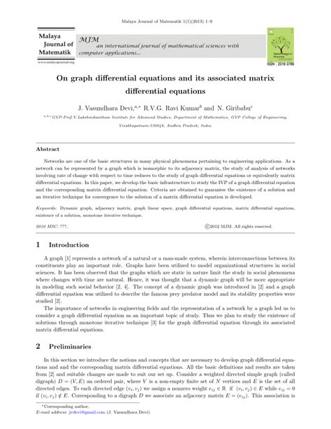 pdf on graph differential equations and its associated matrix