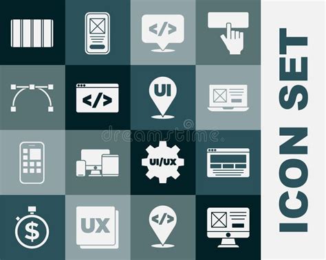 Set Ui Or Ux Design Front End Development Bezier Curve Color Palette Guide And Icon Vector
