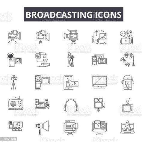 웹 및 모바일 디자인을 위한 방송 라인 아이콘 편집 가능한 스트로크 기호입니다 방송 개요 개념 일러스트 매스컴에 대한 스톡 벡터 아트 및 기타 이미지 Istock