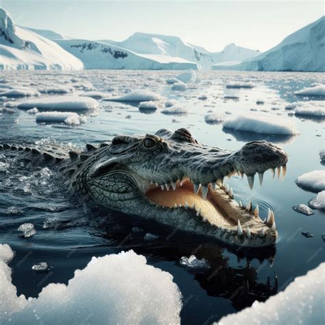 Premium Photo A Crocodile Swimming In Cold Water Among Floating Ice