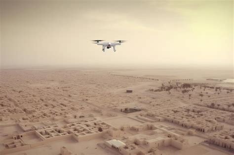 Premium Ai Image Drone Flying Over The City Neural Network Ai Generated