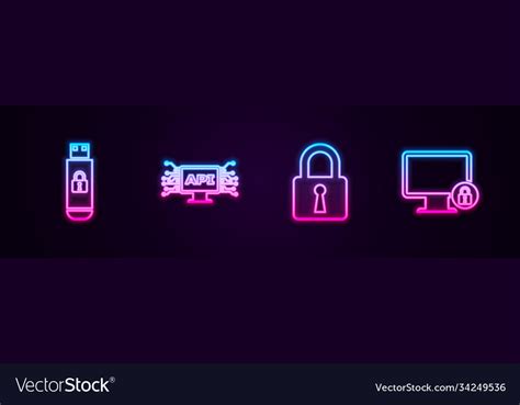 Set Line Usb Flash Drive With Lock Computer Api Vector Image