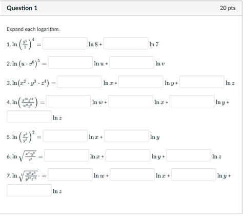 Solved Expand Each Logarithm 1 Ln7854 Ln8 Ln7 2