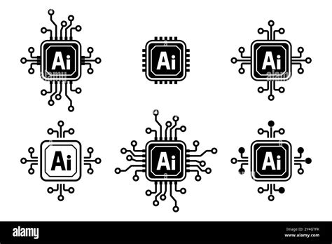 Electronic Chip Ai Processor Icon Set Artificial Intelligence Silhouette Logo Icon Digital It