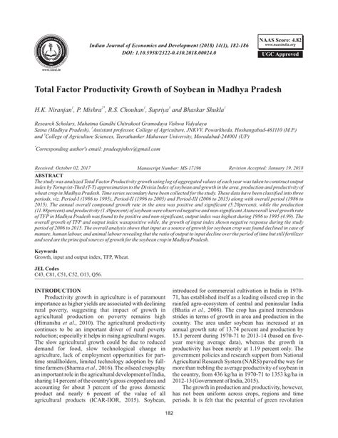 Pdf Total Factor Productivity Growth Of Soybean In Madhya Pradesh