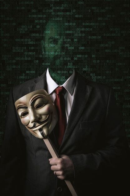 premium photo man with mask in hand and binary code background