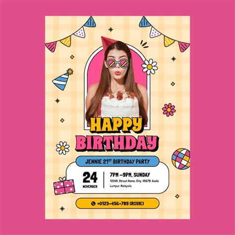 손으로 그린 생일 파티 초대장 무료 벡터