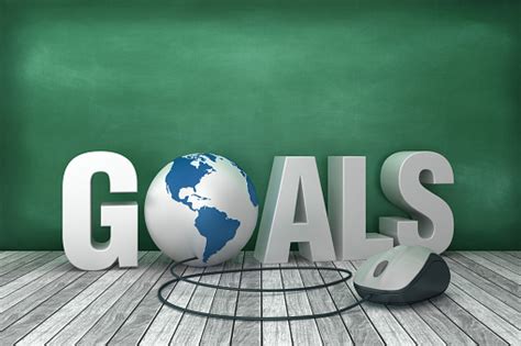 칠판 배경에 글로브 월드와 컴퓨터 마우스와 3d 단어 목표 3d 렌더링 0명에 대한 스톡 사진 및 기타 이미지 0명 3차원 형태 검색 Istock