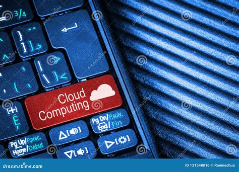 close up of computer laptop keyboard with red button cloud computing
