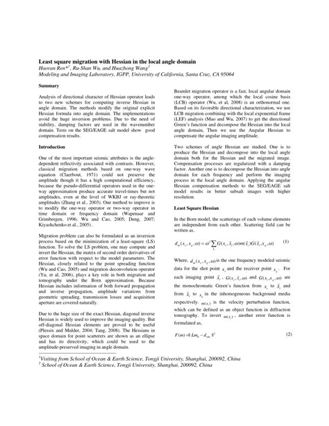 Pdf Least Square Migration With Hessian In The Local Angle Domain