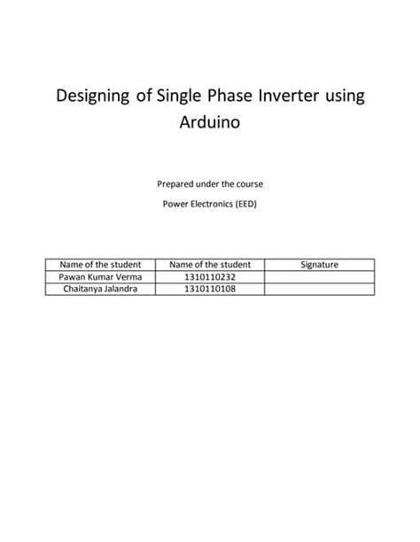 Designing Of Single Phase Inverter Using Arduino Docx