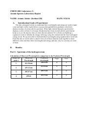 Lab Report Atomic Spectra CHEM Laboratory Atomic Spectra Laboratory Report NAME