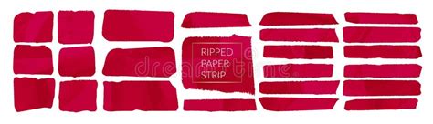 Red Torn Ripped Paper Rectangle Shape Vector Illustration Cutout Collage Piece Shred Strip
