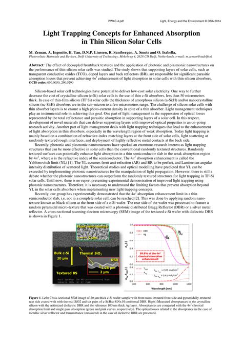 Pdf Light Trapping Concepts For Enhanced Absorption In Thin Silicon Solar Cells