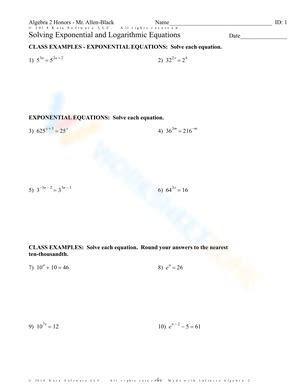 Free Printable Solving Logarithmic Equations Worksheets