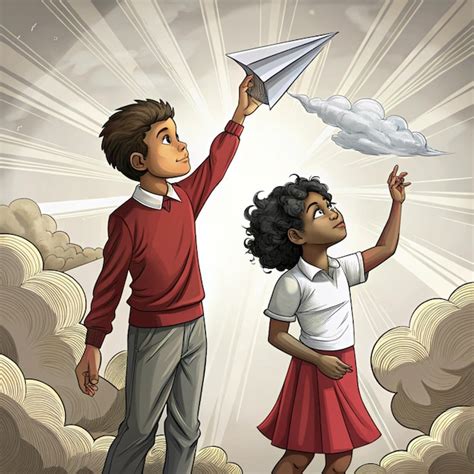 A Boy And Girl Are Pointing At A Paper Plane That Says Quot A Quot