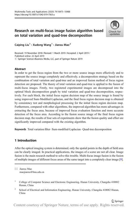 research on multi focus image fusion algorithm based on total variation