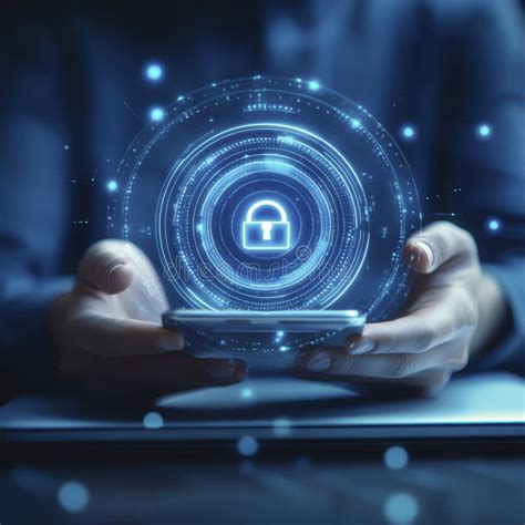 Cybersecurity Professional Using Smartphone With Digital Lock Icon And Holographic Data