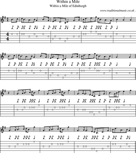 Scottish Tune Sheetmusic Midi Mp3 Guitar Chords And Tabs Within A Mile