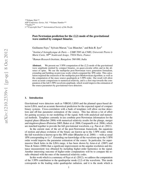 Pdf Post Newtonian Prediction For The 22 Mode Of The Gravitational Wave Emitted By Compact