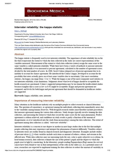 interrater reliability the kappa statistic pdf statistical