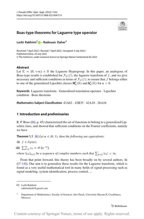 Boas Type Theorems For Laguerre Type Operator Request Pdf