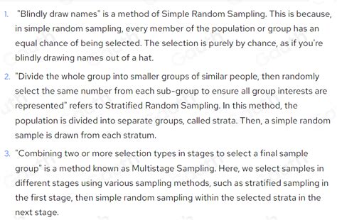 Solved Match The Name Of Each Type Of Random Sampling With An Appropriate Way Of Selecting That