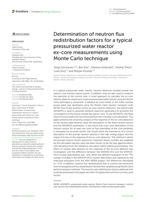 Pdf Determination Of Neutron Flux Redistribution Factors For A