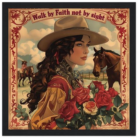 Wooden Framed Poster Walk By Faith Western Cowgirl Wall Art Etsy