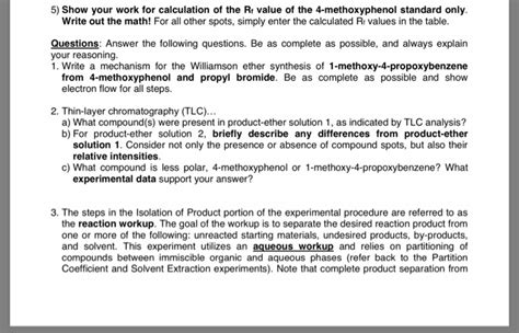 Solved 5 Show Your Work For Calculation Of The Rt Value Of