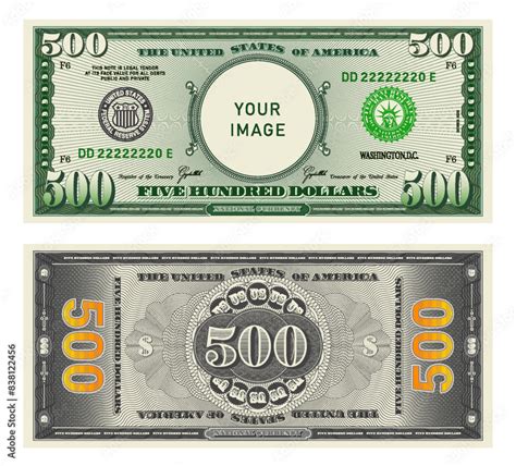 Vector Highly Detailed Fictional Beautiful 500 Us Dollar Banknote