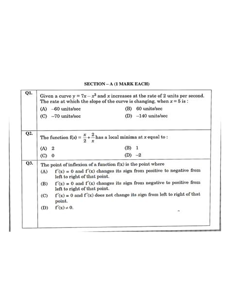 Class Xii Applications Of Derivatives Self Assessment Test 2024 25 Pdf