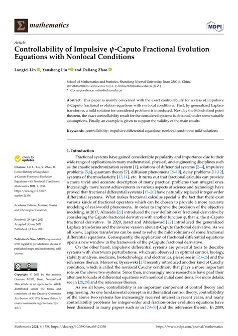 Pdf Controllability Of Impulsive ψ Caputo Fractional Evolution