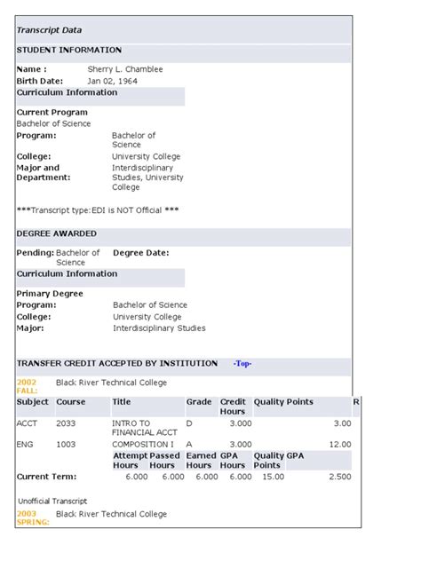 Transcript Data Pdf Grading Education Bachelors Degree
