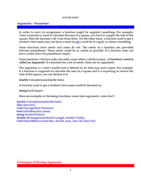 Lecture 6 Argument Parameters 1 Pdf Parameter Computer Programming