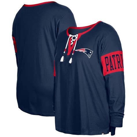 Womens New Era Navy New England Patriots Plus Size Lace Up Notch Neck