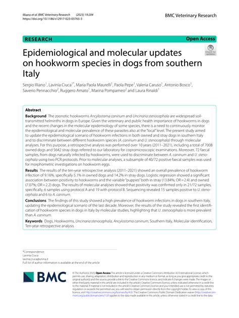 Pdf Epidemiological And Molecular Updates On Hookworm Species In Dogs
