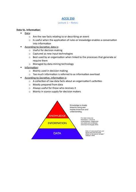 Accg 250 Lec 1 Notes Accg 250 Lecture 1 Notes Data Vs