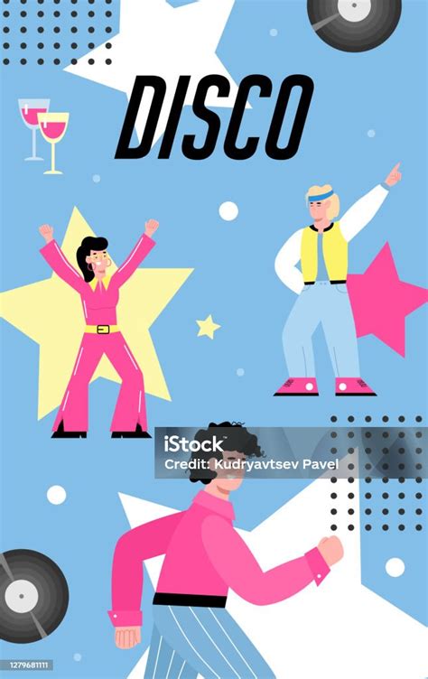 디스코 파티 배너 또는 만화 디스코 댄서 평면 벡터 일러스트와 카드 1980 1989 년에 대한 스톡 벡터 아트 및 기타 이미지 1980 1989 년 1990 1999