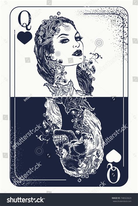 Queen Playing Card Tattoo T Shirt Design Stock Vector Royalty Free