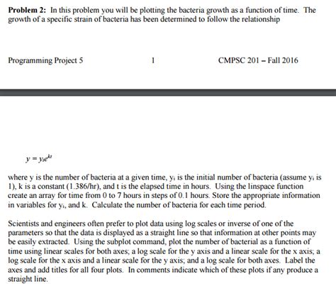 Solved In This Problem You Will Be Plotting The Bacteria