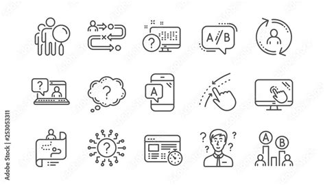 Ux Line Icons Ab Testing Journey Path Map And Question Mark Quiz Test Linear Icon Set Vector