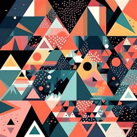 Premium AI Image Seamless Colorful Geometry Triangle Pattern With Circles Abstract Background