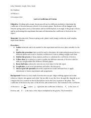Exploring Coefficient Of Friction In Physics Lab Course Hero
