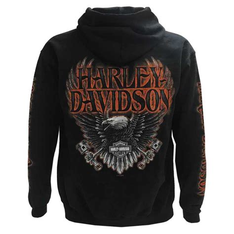 Harley Davidson Mens Eagle Piston Long Sleeve Full Zip Hoodie Black