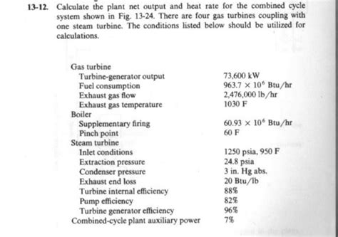 13 12 calculate the plant net output and heat rate