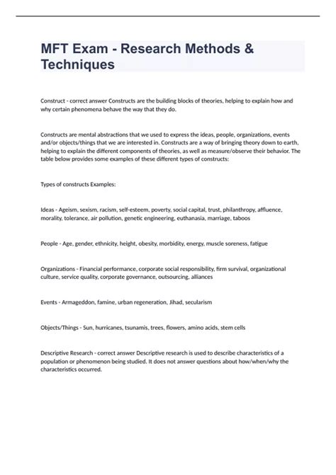 MFT Exam Research Methods Techniques Fully Solved MFT Stuvia US