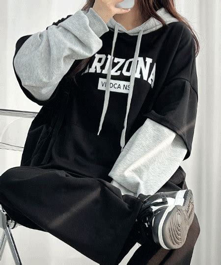단독제작 아리조나 오버 레이어드 후드티 ️후드 긴팔 배색 레이어드티 오버핏 교복후드티 학생후드티 빅사이즈 오버핏후드티 가을 가을후드티 배색후드티 간절기후드티 간절기 에이블리